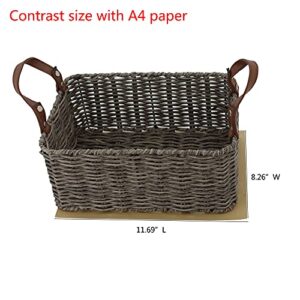 HDKJ PP Tube Storage Basket with handle,Rectangular storage basket,Decorative Home Storage Bins. (Gray, Small)