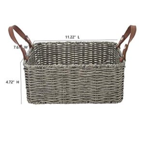 HDKJ PP Tube Storage Basket with handle,Rectangular storage basket,Decorative Home Storage Bins. (Gray, Small)