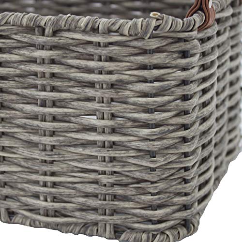 HDKJ PP Tube Storage Basket with handle,Rectangular storage basket,Decorative Home Storage Bins. (Gray, Small)