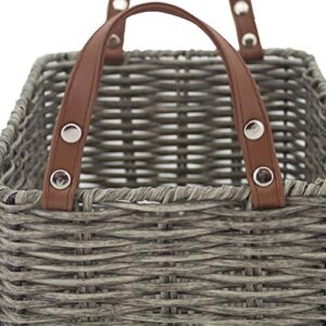 HDKJ PP Tube Storage Basket with handle,Rectangular storage basket,Decorative Home Storage Bins. (Gray, Small)