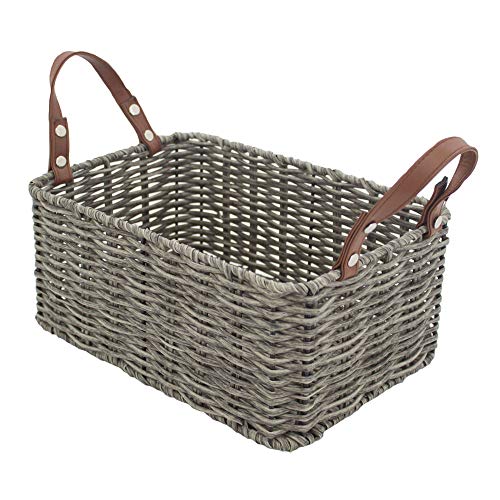 HDKJ PP Tube Storage Basket with handle,Rectangular storage basket,Decorative Home Storage Bins. (Gray, Small)