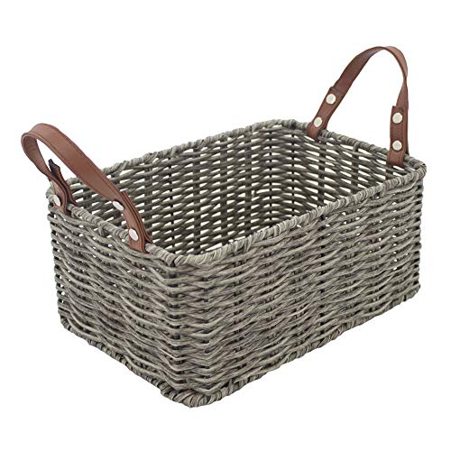 HDKJ PP Tube Storage Basket with handle,Rectangular storage basket,Decorative Home Storage Bins. (Gray, Small)