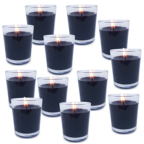 12 Hours Black Votive Candles in Glass 1.8oz Unscented Soy Wax Votives for Halloween Home Party, 20 Packs