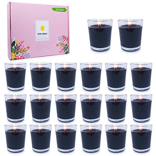 12 Hours Black Votive Candles in Glass 1.8oz Unscented Soy Wax Votives for Halloween Home Party, 20 Packs