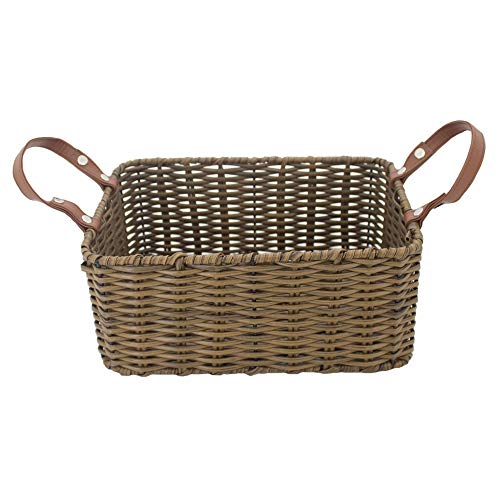 HDKJ PP Tube Storage Basket with handle,Rectangular storage basket,Decorative Home Storage Bins. (Brown, Small)