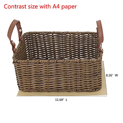 HDKJ PP Tube Storage Basket with handle,Rectangular storage basket,Decorative Home Storage Bins. (Brown, Small)