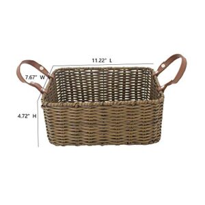 HDKJ PP Tube Storage Basket with handle,Rectangular storage basket,Decorative Home Storage Bins. (Brown, Small)