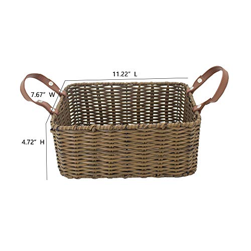 HDKJ PP Tube Storage Basket with handle,Rectangular storage basket,Decorative Home Storage Bins. (Brown, Small)