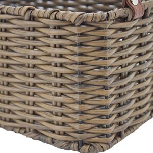 HDKJ PP Tube Storage Basket with handle,Rectangular storage basket,Decorative Home Storage Bins. (Brown, Small)