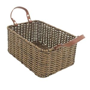 HDKJ PP Tube Storage Basket with handle,Rectangular storage basket,Decorative Home Storage Bins. (Brown, Small)