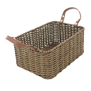 HDKJ PP Tube Storage Basket with handle,Rectangular storage basket,Decorative Home Storage Bins. (Brown, Small)