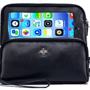 Genuine Leather Small Crossbody Bag Touch Screen Phone Case Wristlet Clutch Handbag for Women Girls (L1- Black)