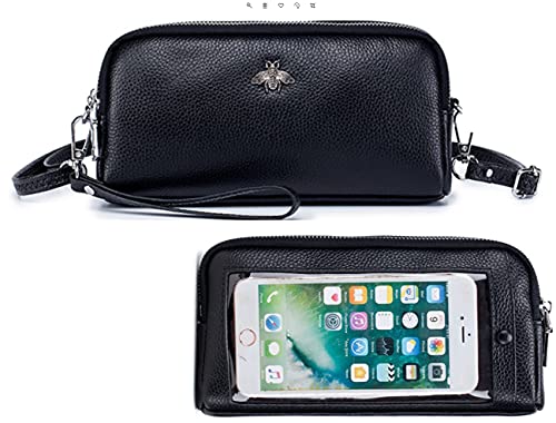 Genuine Leather Small Crossbody Bag Touch Screen Phone Case Wristlet Clutch Handbag for Women Girls (L1- Black)