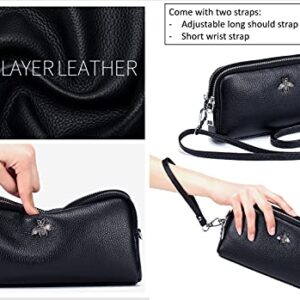 Genuine Leather Small Crossbody Bag Touch Screen Phone Case Wristlet Clutch Handbag for Women Girls (L1- Black)