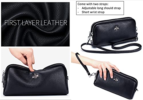 Genuine Leather Small Crossbody Bag Touch Screen Phone Case Wristlet Clutch Handbag for Women Girls (L1- Black)