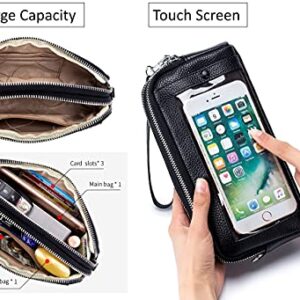 Genuine Leather Small Crossbody Bag Touch Screen Phone Case Wristlet Clutch Handbag for Women Girls (L1- Black)