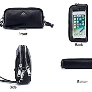 Genuine Leather Small Crossbody Bag Touch Screen Phone Case Wristlet Clutch Handbag for Women Girls (L1- Black)