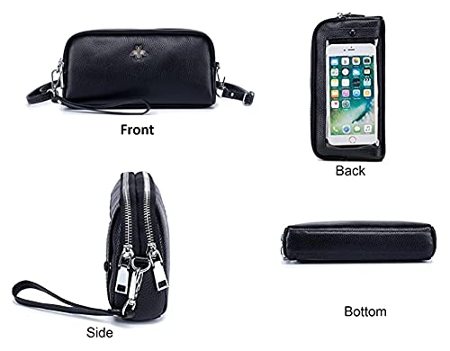 Genuine Leather Small Crossbody Bag Touch Screen Phone Case Wristlet Clutch Handbag for Women Girls (L1- Black)