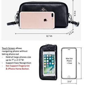 Genuine Leather Small Crossbody Bag Touch Screen Phone Case Wristlet Clutch Handbag for Women Girls (L1- Black)