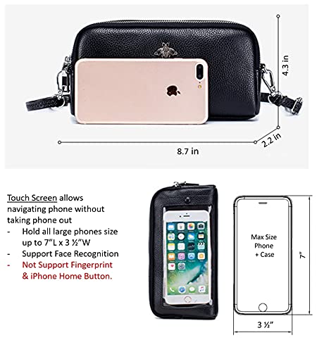 Genuine Leather Small Crossbody Bag Touch Screen Phone Case Wristlet Clutch Handbag for Women Girls (L1- Black)