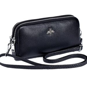 Genuine Leather Small Crossbody Bag Touch Screen Phone Case Wristlet Clutch Handbag for Women Girls (L1- Black)