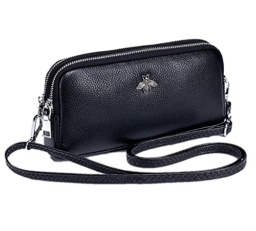 Genuine Leather Small Crossbody Bag Touch Screen Phone Case Wristlet Clutch Handbag for Women Girls (L1- Black)