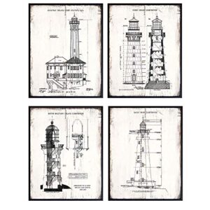 historic lighthouse patent print wall art – 8×10 vintage photograph set for beach home, living room, bedroom decor – unique gift for ocean, sea nautical fans – rustic retro shabby chic poster photo