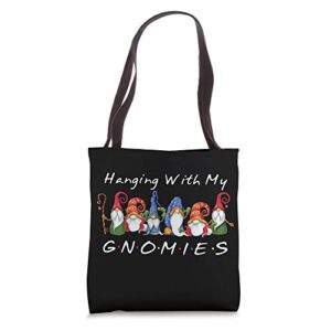 chillin’ with my gnomies funny gnome christmas gift tote bag