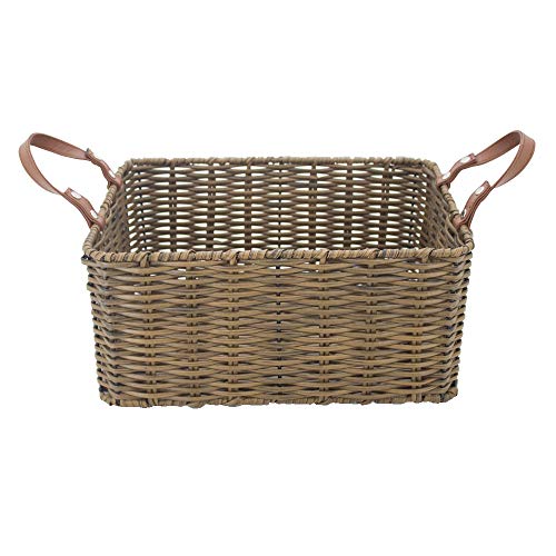 HDKJ PP Tube Storage Basket with handle,Rectangular storage basket,Decorative Home Storage Bins. (Brown, Middle)