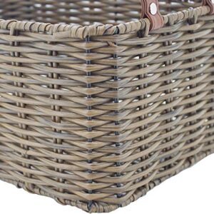 HDKJ PP Tube Storage Basket with handle,Rectangular storage basket,Decorative Home Storage Bins. (Brown, Middle)