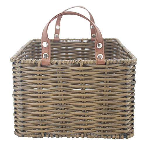 HDKJ PP Tube Storage Basket with handle,Rectangular storage basket,Decorative Home Storage Bins. (Brown, Middle)