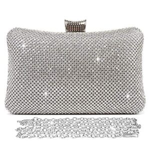 pinprin ladies sparkly rhinestones evening clutches women’s crystal diamante evening bag prom wedding handbag party purse (b-silver)