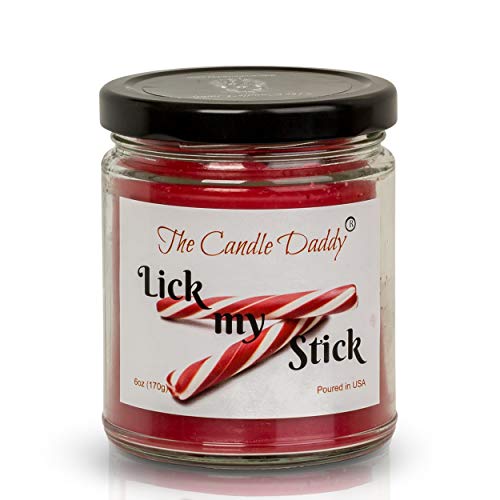 The Candle Daddy Lick My Stick Peppermint Holiday Candle - Funny Candy Cane Scented Candle - Funny Holiday Candle for Christmas, New Years - Long Burn Time, Holiday Fragrance, Hand Poured in USA - 6oz