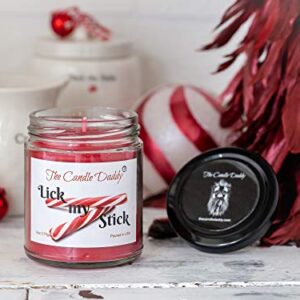 The Candle Daddy Lick My Stick Peppermint Holiday Candle - Funny Candy Cane Scented Candle - Funny Holiday Candle for Christmas, New Years - Long Burn Time, Holiday Fragrance, Hand Poured in USA - 6oz