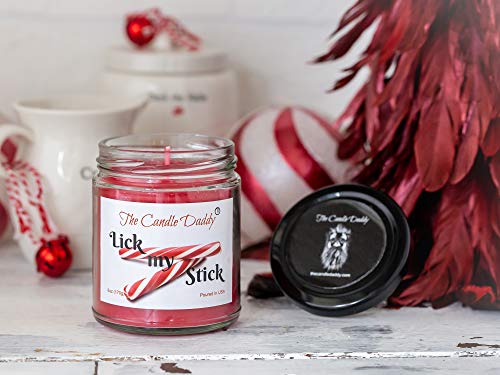 The Candle Daddy Lick My Stick Peppermint Holiday Candle - Funny Candy Cane Scented Candle - Funny Holiday Candle for Christmas, New Years - Long Burn Time, Holiday Fragrance, Hand Poured in USA - 6oz