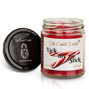 The Candle Daddy Lick My Stick Peppermint Holiday Candle - Funny Candy Cane Scented Candle - Funny Holiday Candle for Christmas, New Years - Long Burn Time, Holiday Fragrance, Hand Poured in USA - 6oz