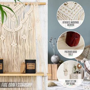 GregCo Set of 2 Handmade Macrame Wall Hanging Shelves-Decorative Floating Bohemian Shelf for Plants, Books and Vases - Woven Boho Shelving Display Unit for Homes or Office