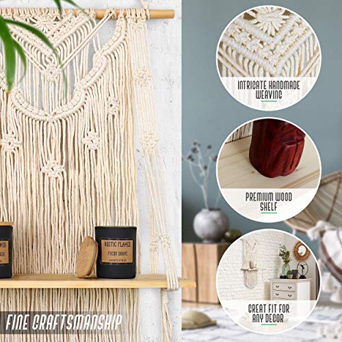 GregCo Set of 2 Handmade Macrame Wall Hanging Shelves-Decorative Floating Bohemian Shelf for Plants, Books and Vases - Woven Boho Shelving Display Unit for Homes or Office