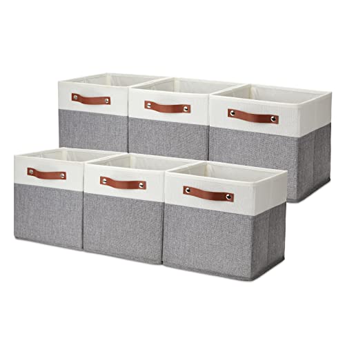 DULLEMELO Cube Storage Basket for Shelves, Clothes, Collapsible Fabric Storage Cubes for Office, Bedroom, Toys, Fabric Storage Cube with Handles (White&Gray,11"x11"x11",6-Pack)