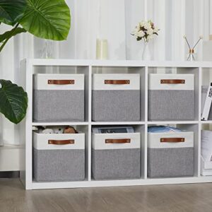 DULLEMELO Cube Storage Basket for Shelves, Clothes, Collapsible Fabric Storage Cubes for Office, Bedroom, Toys, Fabric Storage Cube with Handles (White&Gray,11"x11"x11",6-Pack)