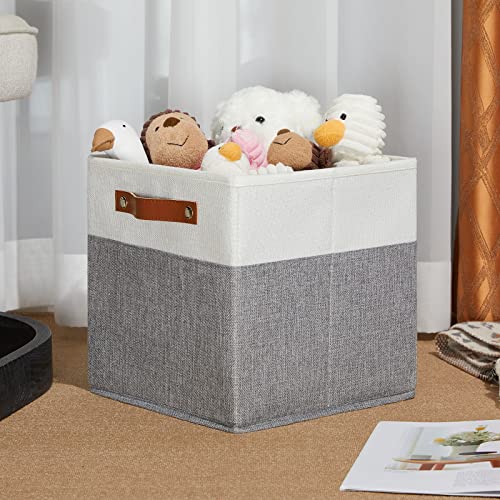 DULLEMELO Cube Storage Basket for Shelves, Clothes, Collapsible Fabric Storage Cubes for Office, Bedroom, Toys, Fabric Storage Cube with Handles (White&Gray,11"x11"x11",6-Pack)