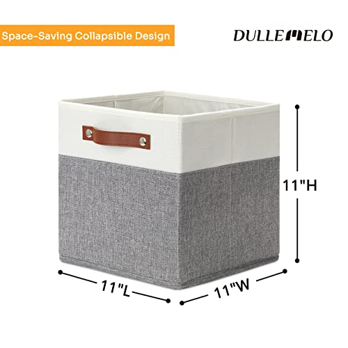 DULLEMELO Cube Storage Basket for Shelves, Clothes, Collapsible Fabric Storage Cubes for Office, Bedroom, Toys, Fabric Storage Cube with Handles (White&Gray,11"x11"x11",6-Pack)