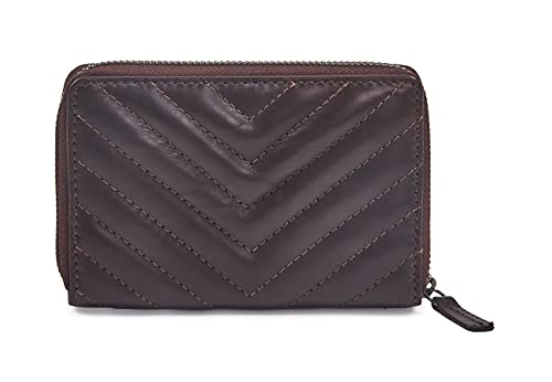 Zinda Genuine Leathers Women’s Wallet Mini Purse Zip Around RFID Protection Quilted (Brown)