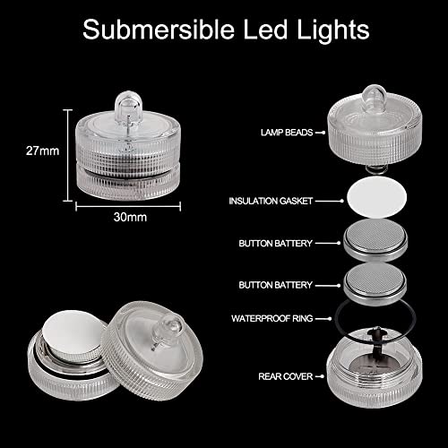 idyl light Submersible LED Lights,Waterproof Pool Tea Lights Shower Led Lights Underwater LED Candle Lamp for Aquarium Home Crafts Wedding Party Decorations Fountain (12 Pack, White)