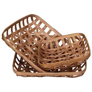 set of 3 brown square lattice tobacco table top baskets