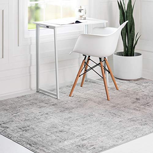 Rugs.com Caspian Collection Area Rug – 4' x 6' Gray Low-Pile Rug Perfect for Entryways, Kitchens, Breakfast Nooks, Accent Pieces