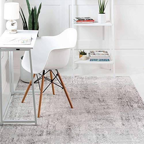 Rugs.com Caspian Collection Area Rug – 4' x 6' Gray Low-Pile Rug Perfect for Entryways, Kitchens, Breakfast Nooks, Accent Pieces