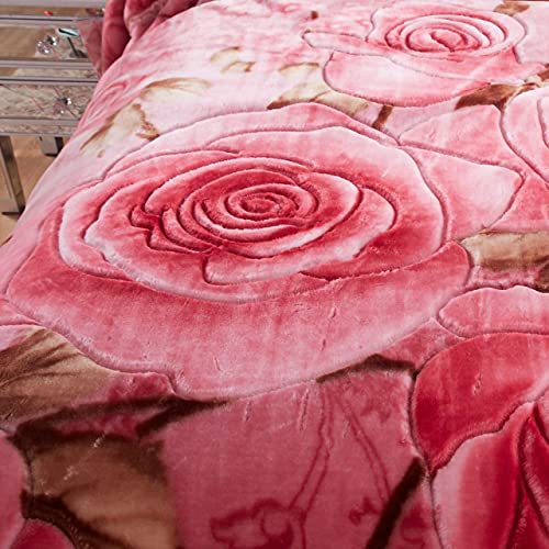 LGYKUMEG Warm Winter Fleece Plush Throw Blanket 59 × 79 inches, Silky Soft and Warm, 2 Ply Reversible Raschel Pink Rose Throw,150×200cm2kg.