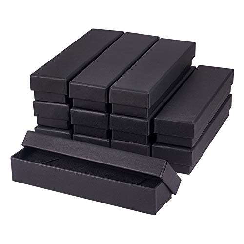 BENECREAT 12 Pack Black Necklace Cardboard Jewellery Box 7x1.7x1.3 Kraft Paper Box Long Jewellery Gift Box with Sponge for Necklace Jewellery Presentation