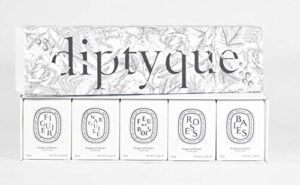 diptyque set of five scented candles – baies, roses, figuier, fue de bois, narguile – travel size 2020 fall collection